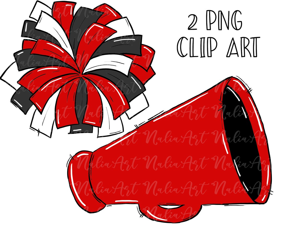 Cheer Poms Megaphone Red Grey Digital Download Cheerleader Cheerleading ...