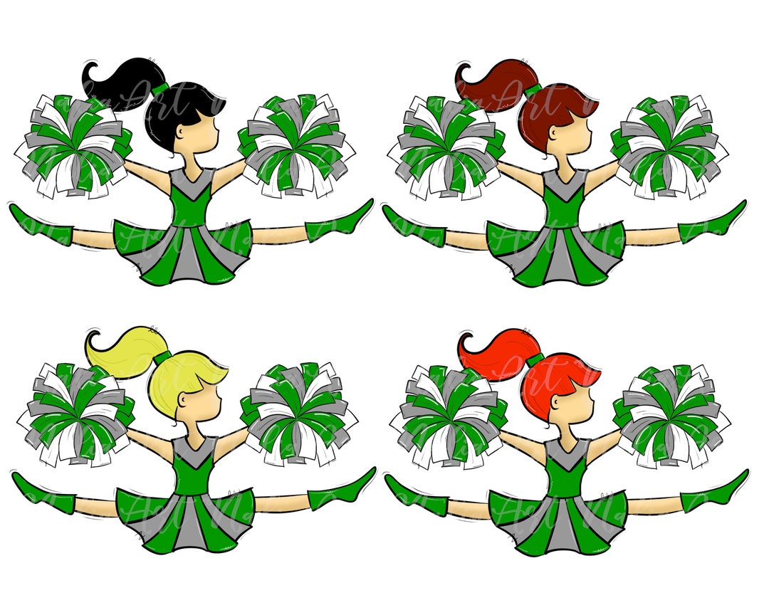 Cheerleader Green and Silver Grey Cheer Poms Digital Download ...