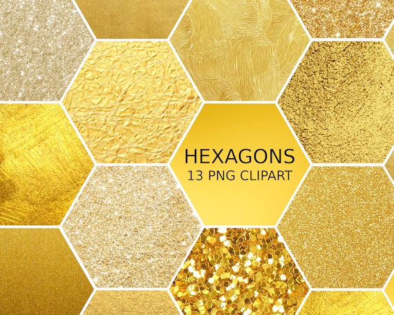 Gold Hexagon Hexagons Clip Art Hexagon Glitter Digital | Etsy