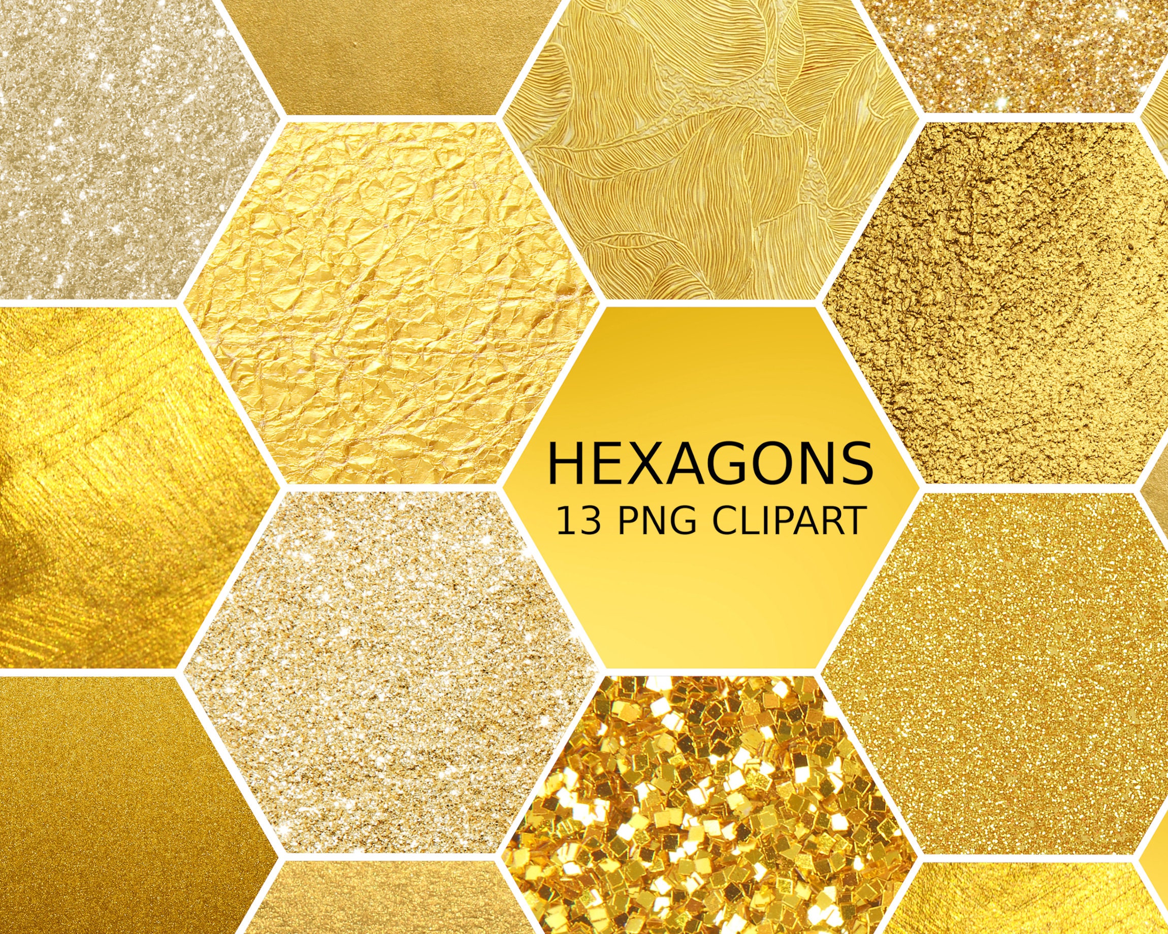 Gold Hexagon Hexagons Clip Art Hexagon Glitter Digital - Etsy