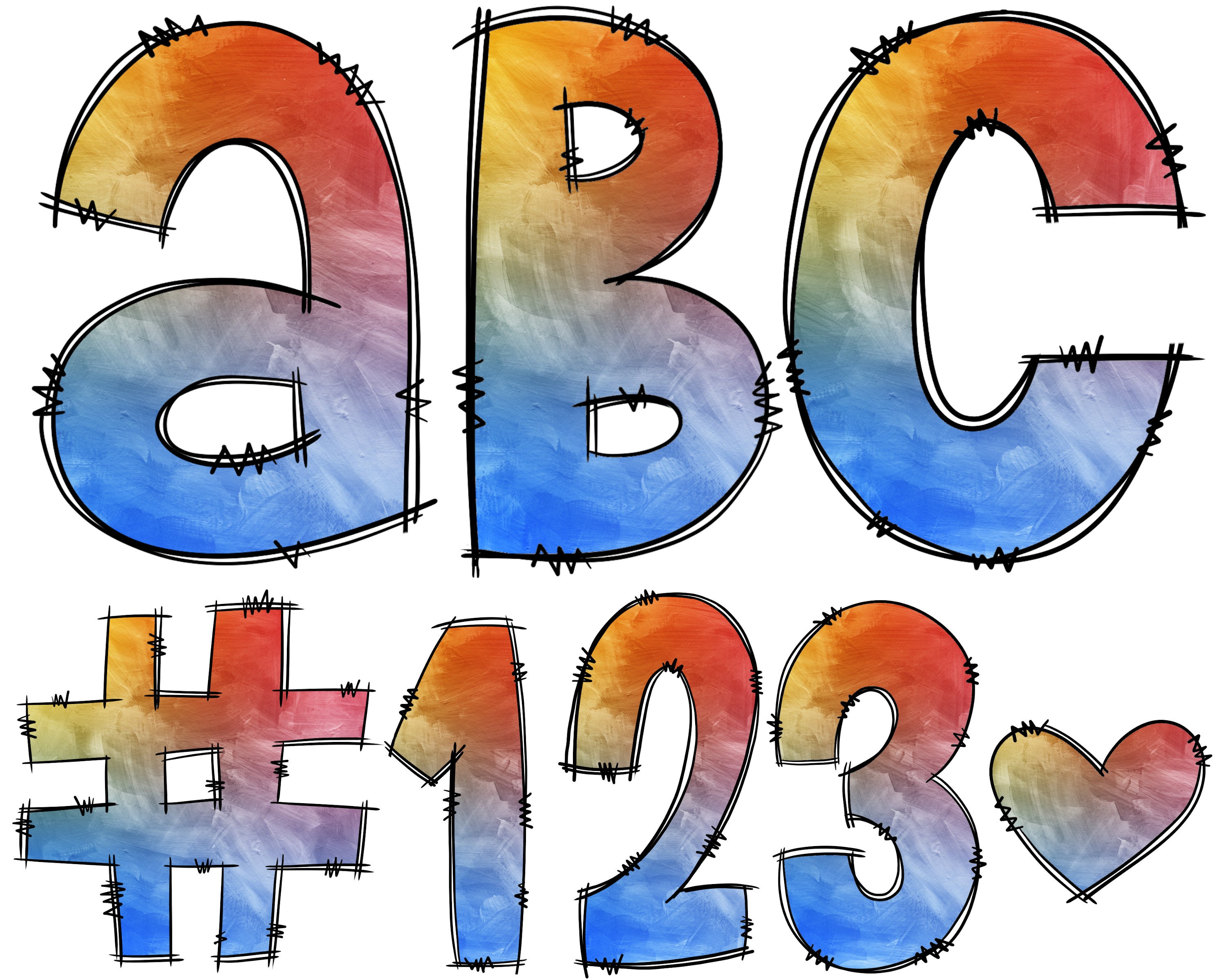 Bundle Alphabet Purple Digital Clipart Doodle Letters Rainbow Ombre ...