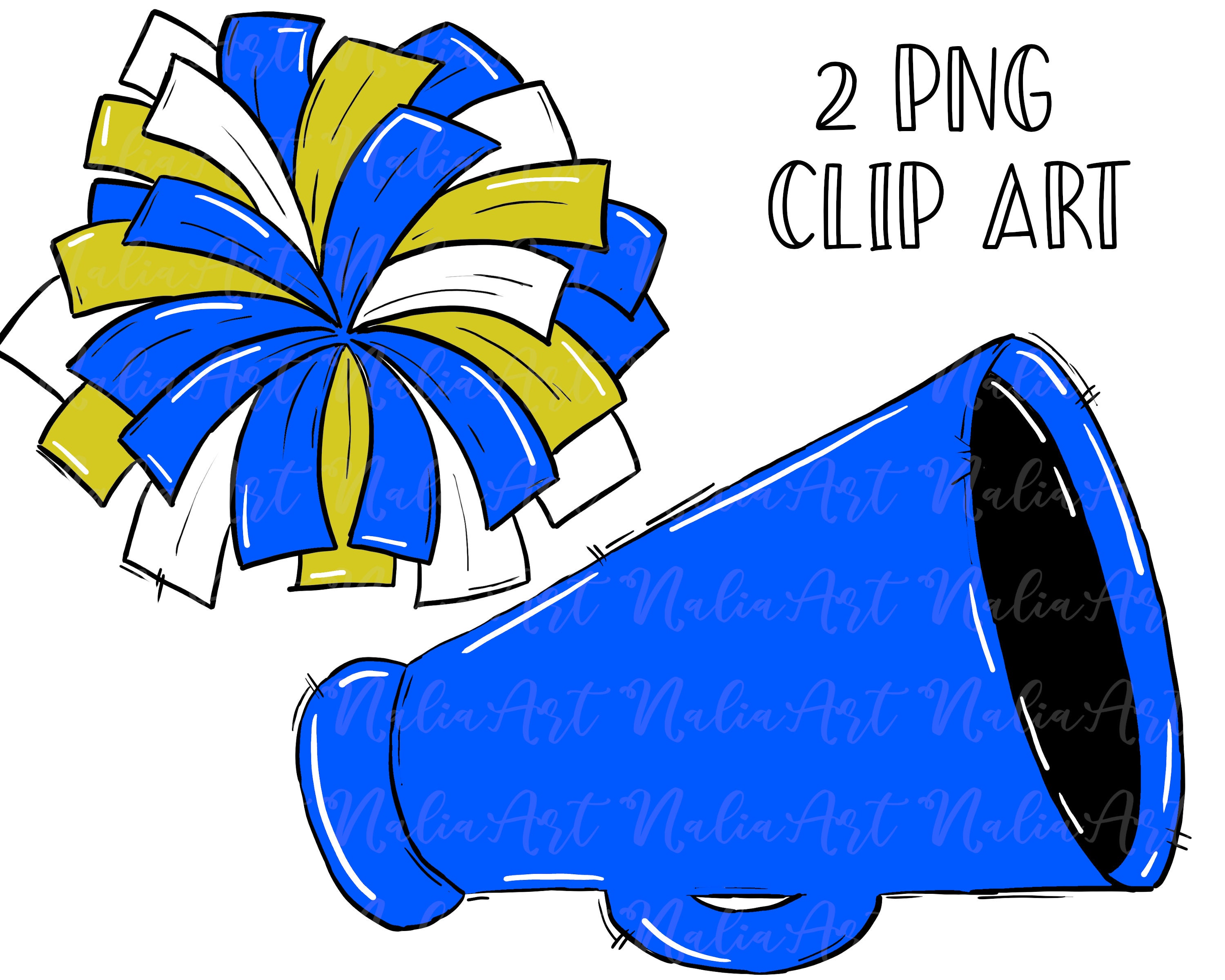 Cheer Poms Megaphone Football Blue Gold Digital Download - Etsy