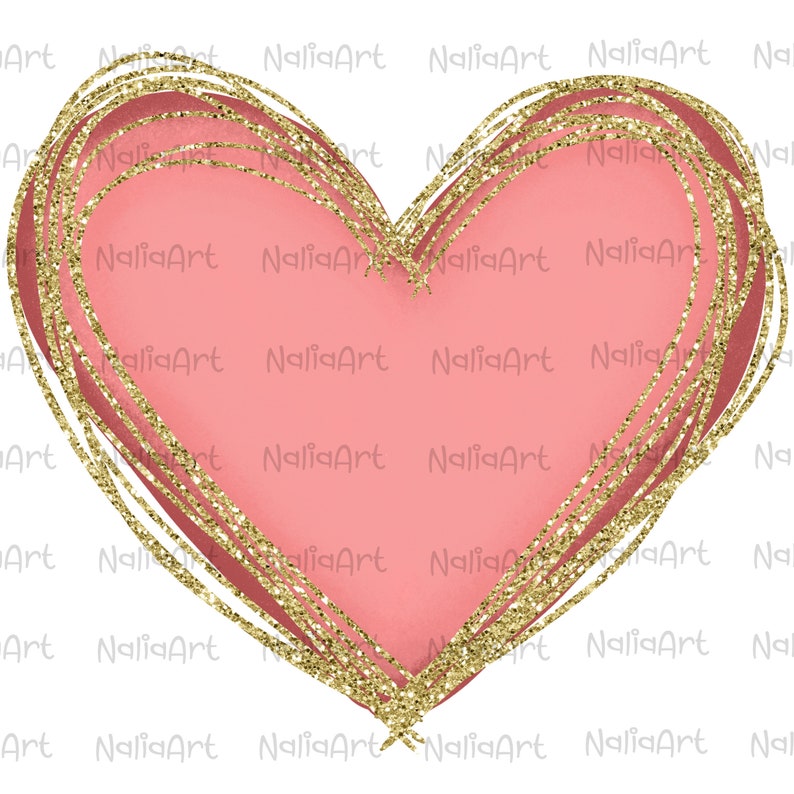 Heart Sublimation PNG Heart Glitter Gold PNG Pink Heart Heart ...