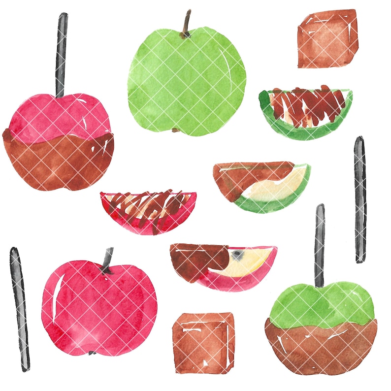 Caramel Apple Watercolor Digital Clip Art Clipart, Instant Download PNG ...