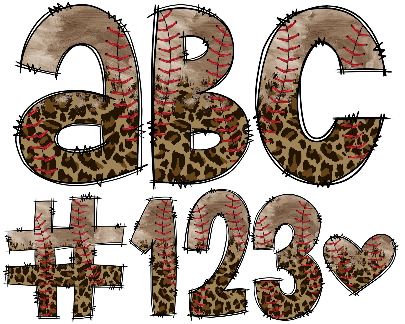 Baseball Doodle Letters Leopard Clipart Letters Clip Art - Etsy