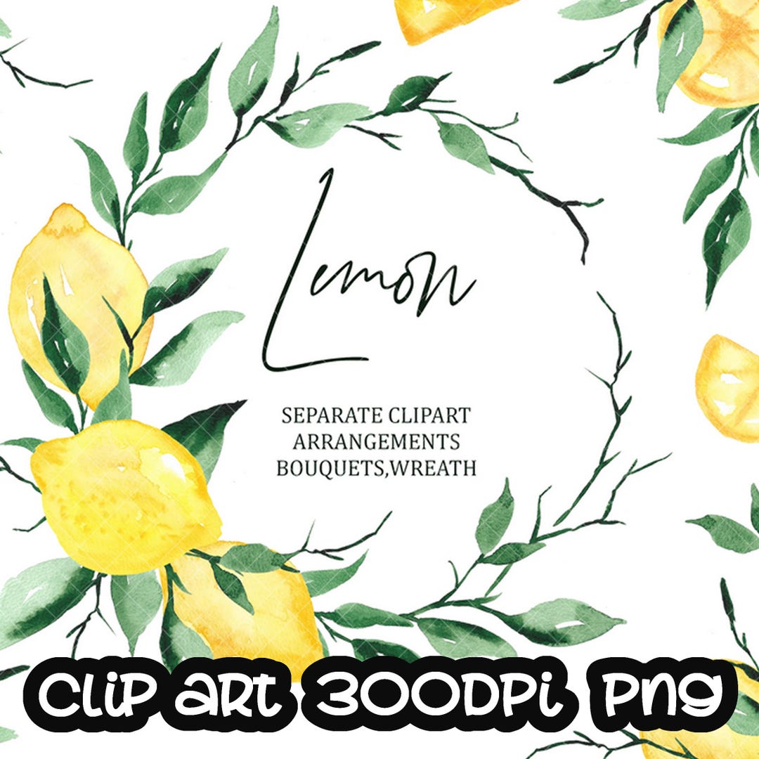 Watercolor Lemon Clipart, Citrus, Fruit, Leaves, Floral, Wreath ...