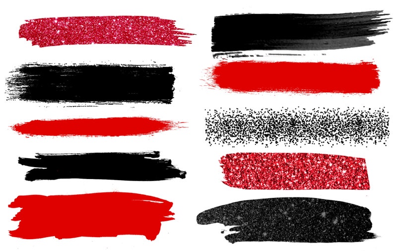 Red Black Brush Strokes Clipart Silver Glitter Clipart - Etsy