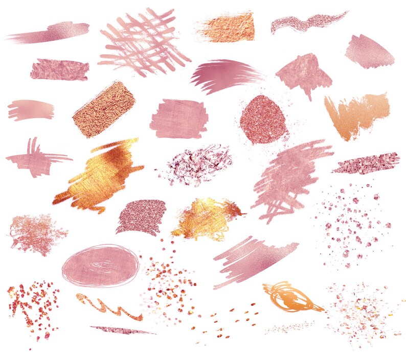 Pink Brush Strokes Clipart Glitter Clipart Gold Confetti | Etsy
