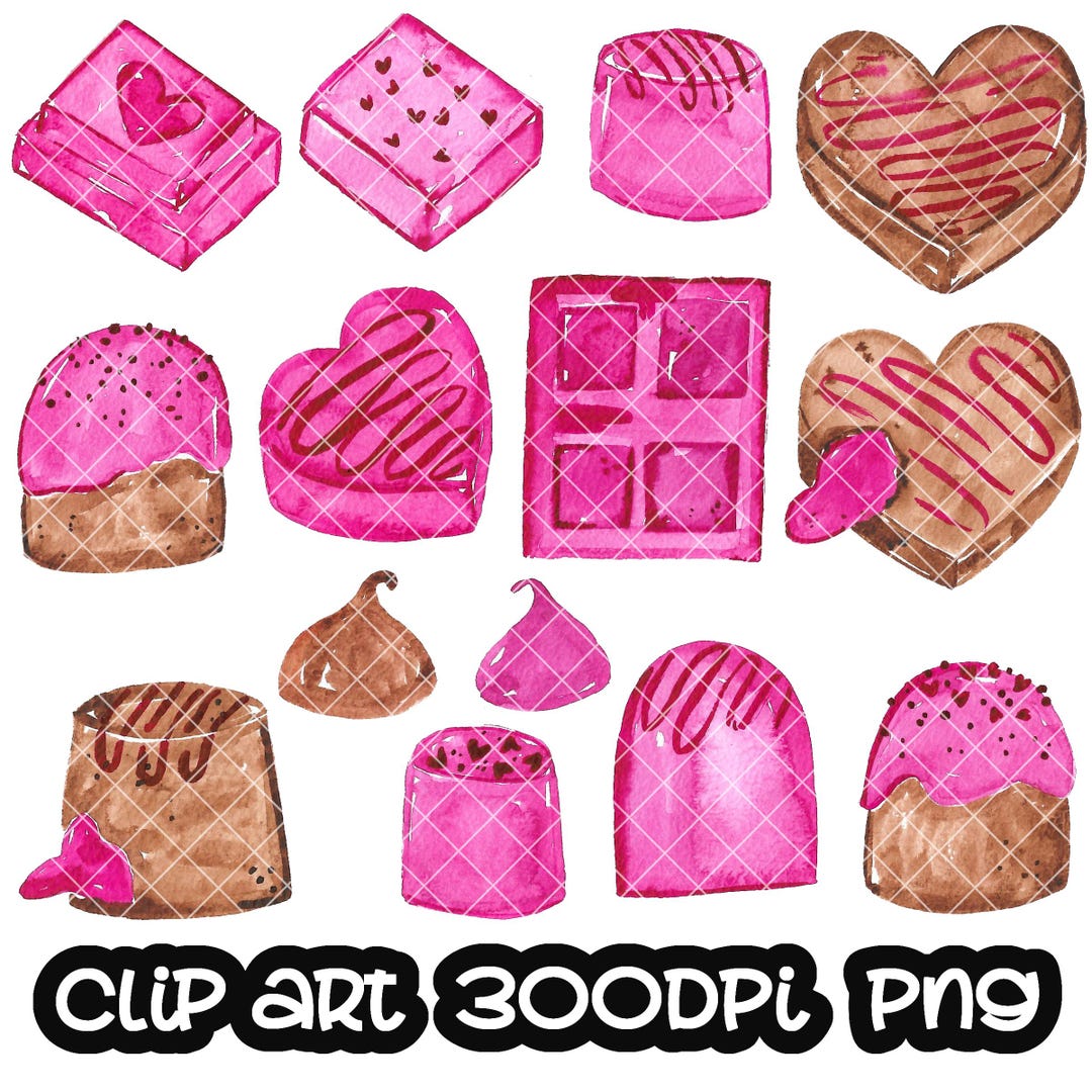 Valentine's Day Chocolate Clipart Heart Watercolor Clip Art Sublimation ...