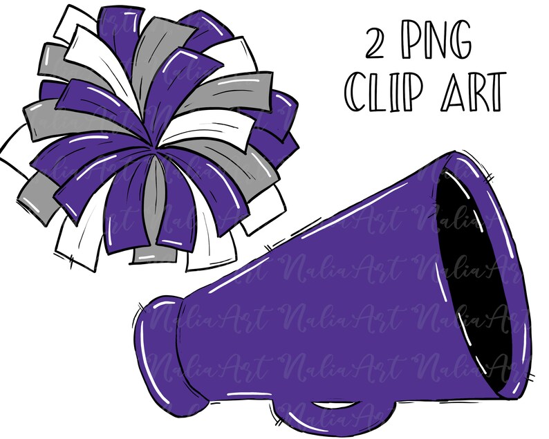 Cheer Poms Megaphone Football Purple Silver Digital Download - Etsy
