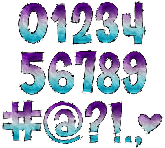 Bundle Alphabet Purple Digital Clipart Doodle Letters Rainbow Ombre ...