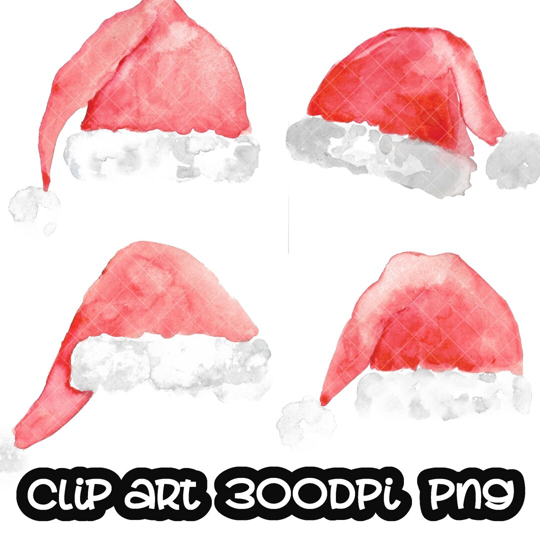Santa Hats Watercolor, Christmas Handpainted Watercolor, Digital ...