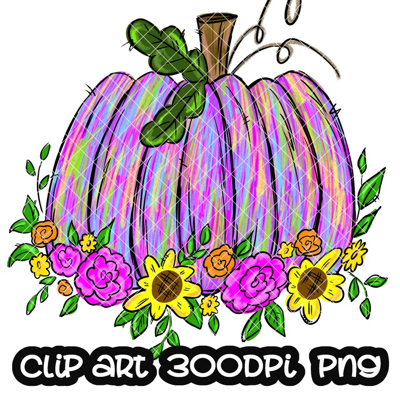 Rainbow Pumpkin Clipart PNG – Colorful Fall Floral Pumpkin, Autumn ...