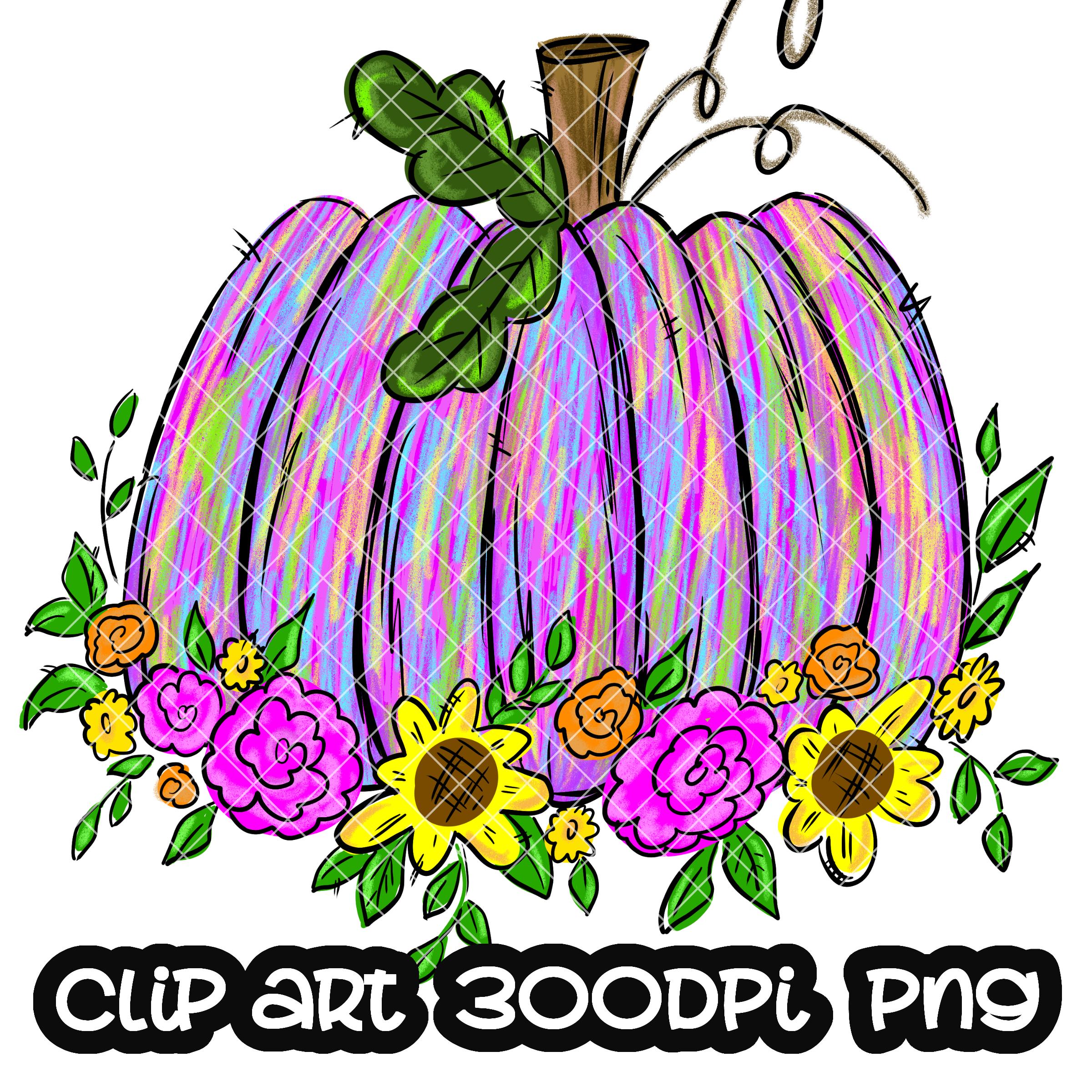 Rainbow Pumpkin Clipart PNG – Colorful Fall Floral Pumpkin, Autumn ...