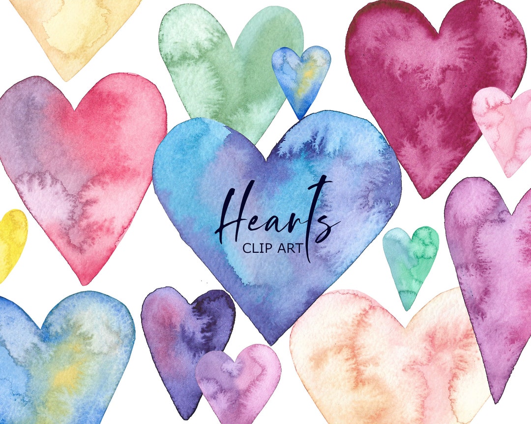 Heart Pink Green Blue Clipart Watercolor Hearts Valentines Day ...