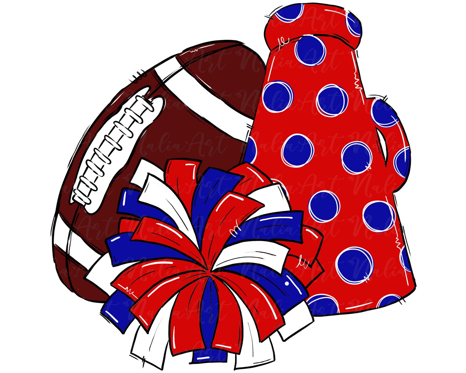 Football Cheer Poms Megaphone Red Blue Dots Digital Download ...