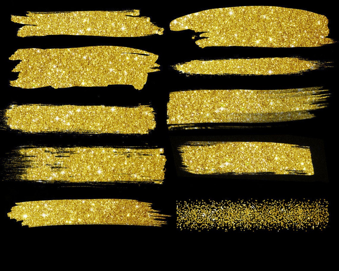 Gold Glitter Brush Strokes Clipart, Gold Glitter Clipart, Gold Confetti ...