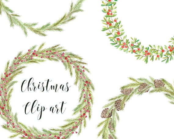 Wreath Christmas Clip Art Handpainted Watercolor Digital | Etsy