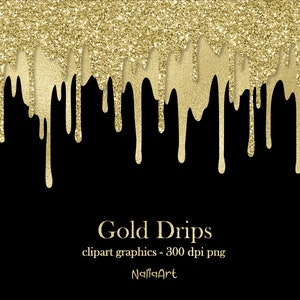 Gold Glitter Foil Drips Clipart, Digital Glitter Gold Clip Art, PNG ...