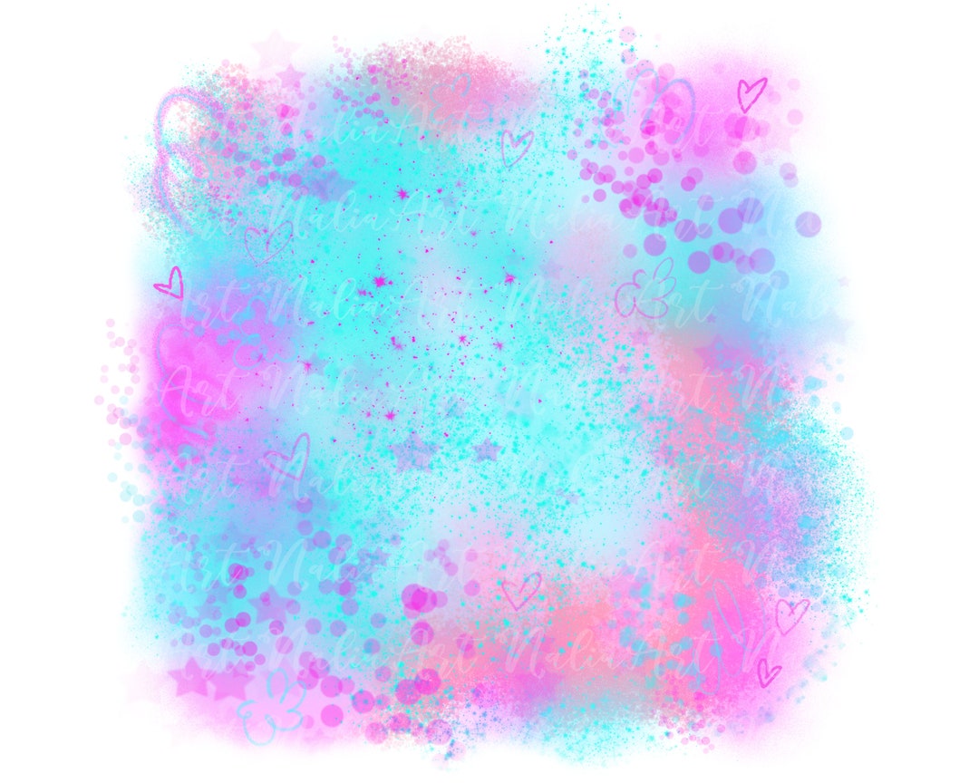 Background Ombre Pastel Pink Blue Rainbow Heart Stars Distressed Print