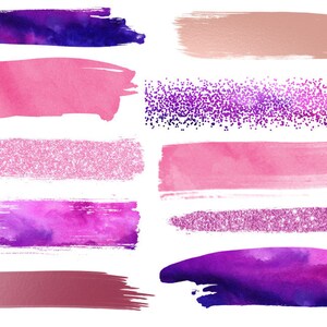 Pink Purple Brush Strokes Clipart, Gold Glitter Clipart, Gold Confetti ...