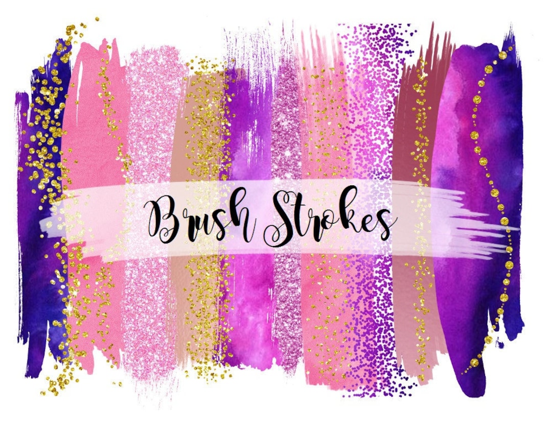 Pink Purple Brush Strokes Clipart, Gold Glitter Clipart, Gold Confetti ...
