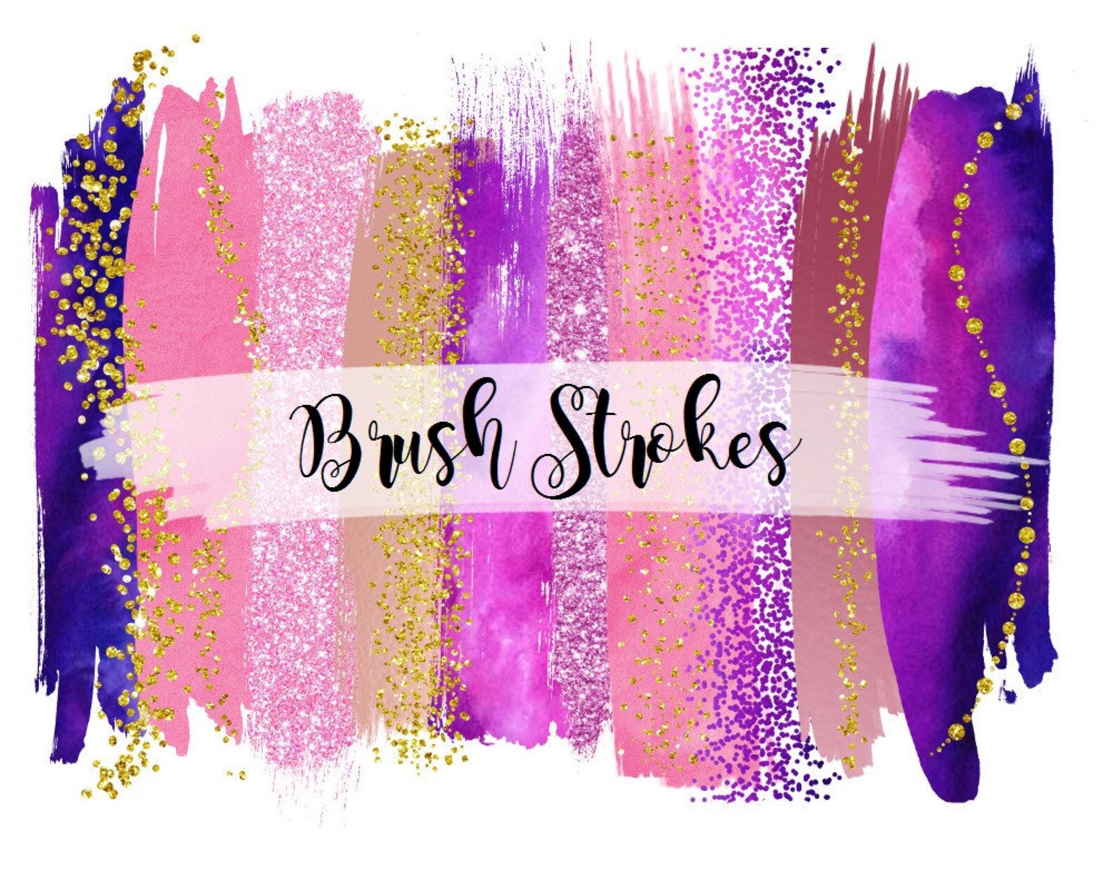 Pink Purple Brush Strokes Clipart Gold Glitter Clipart Gold | Etsy