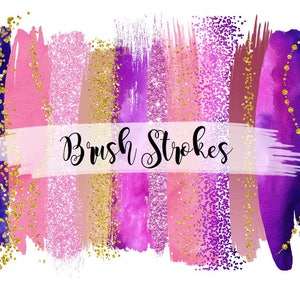 Pink Purple Brush Strokes Clipart, Gold Glitter Clipart, Gold Confetti ...