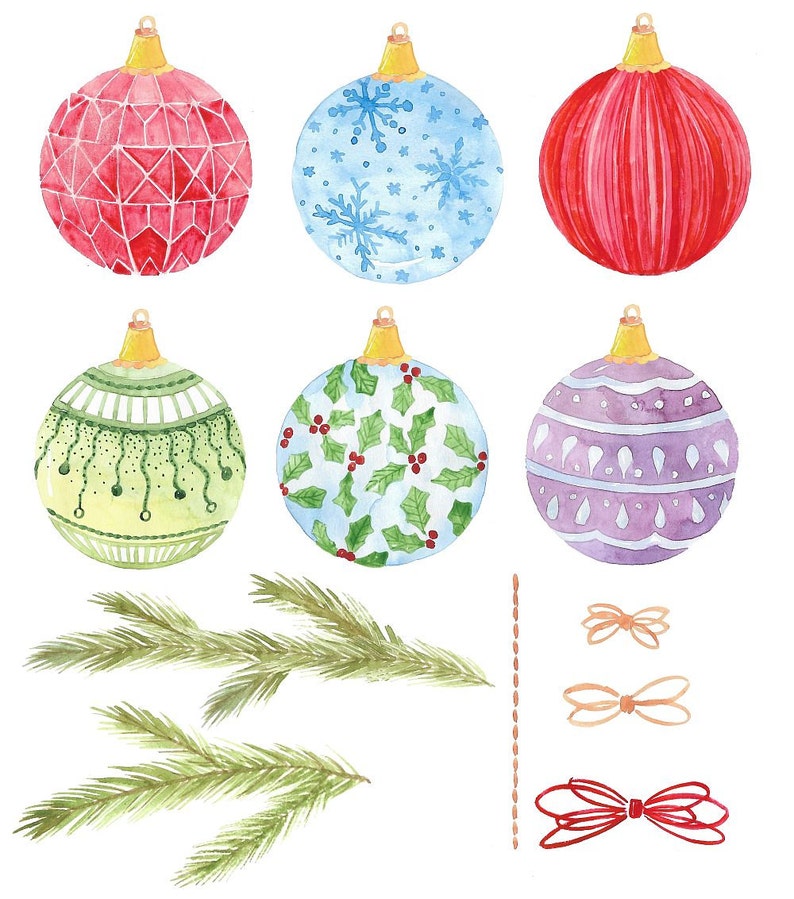 Christmas Ball Watercolor Handpainted Watercolor Digital - Etsy