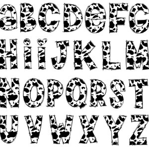 Doodle Letters Black and White Cow Clipart, Letters Clip Art, Digital ...