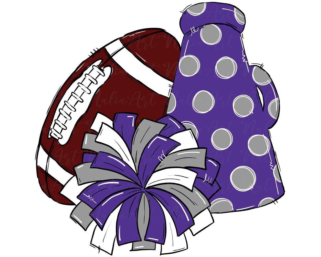 Football Cheer Poms Megaphone Purple Grey Dots Digital Download ...