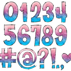 Doodle Letters Rainbow Ombre Clipart, Letters Clip Art, Blue Pink ...