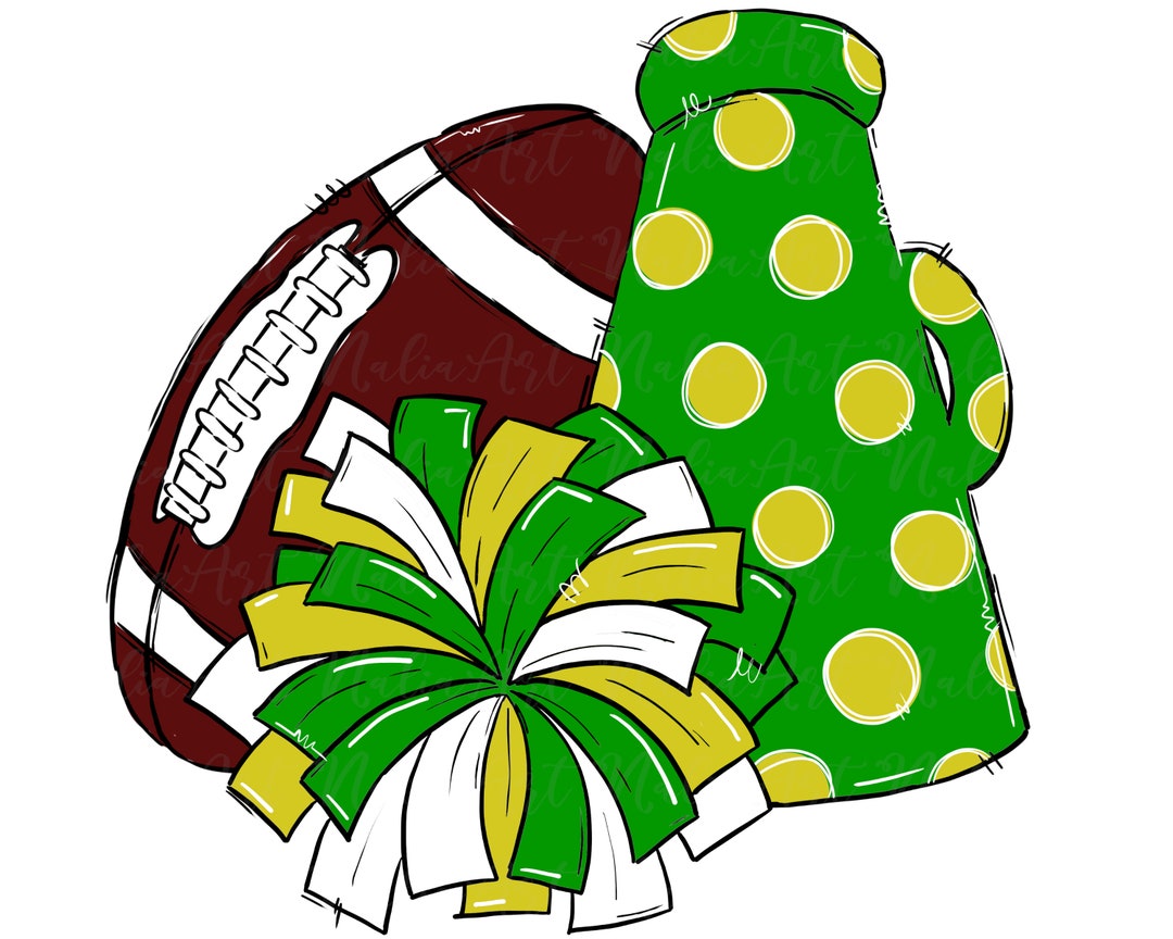 Football Cheer Poms Megaphone Green Gold Yellow Dots (Instant Download ...