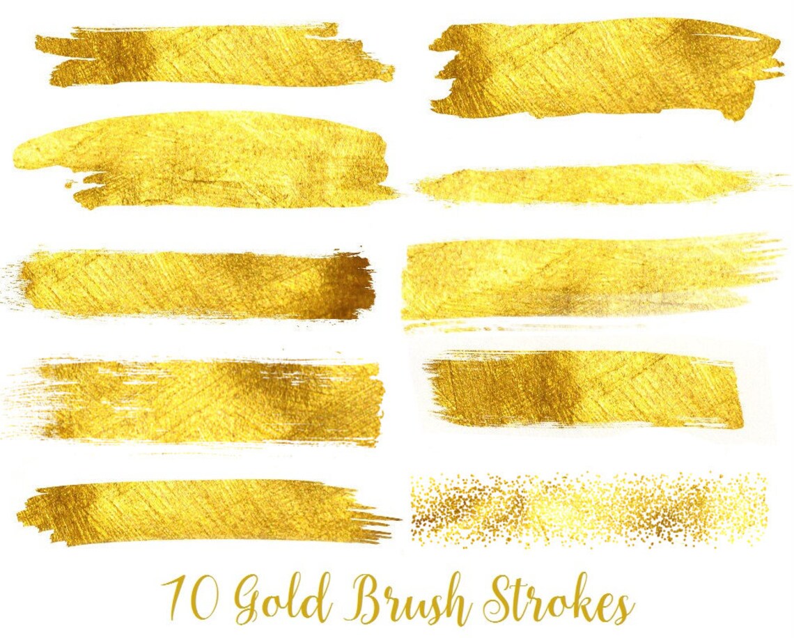 Gold Foil Brush Strokes Clipart Gold Glitter Clipart Gold | Etsy