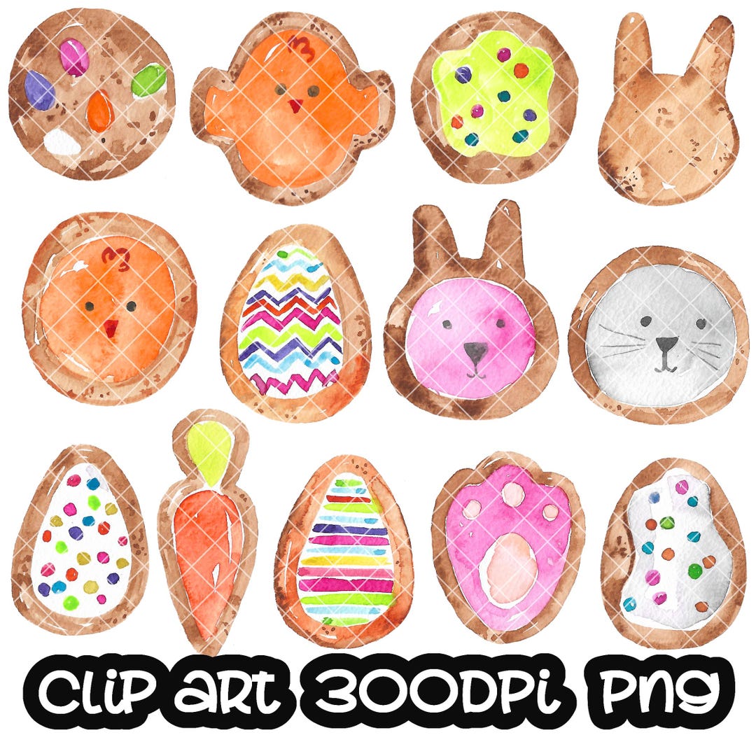 Set of Cookies Easter Eggs Clip Art Watercolor Clipart PNG - Etsy
