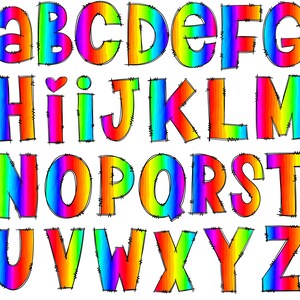 Doodle Letters Rainbow Ombre Clipart Letters Clip Art - Etsy
