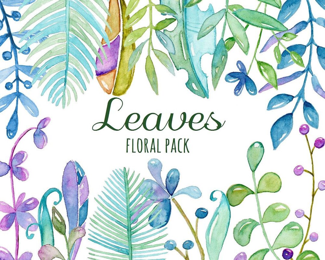 Handpainted Watercolor, Floral, Leaves, Leaf, Digital Clipart, Cards ...
