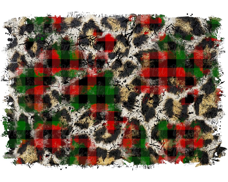 Background Red Green Checkered Leopard, Distressed Print Leopard ...