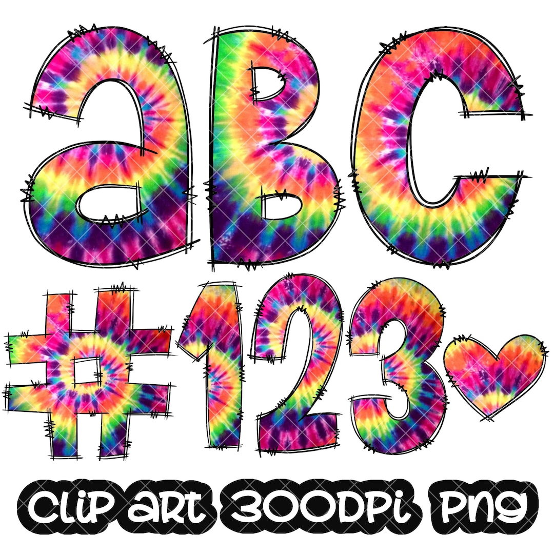 Doodle Letters Tie Dye Clipart, Blue, Green, Orange Letters Clip Art ...