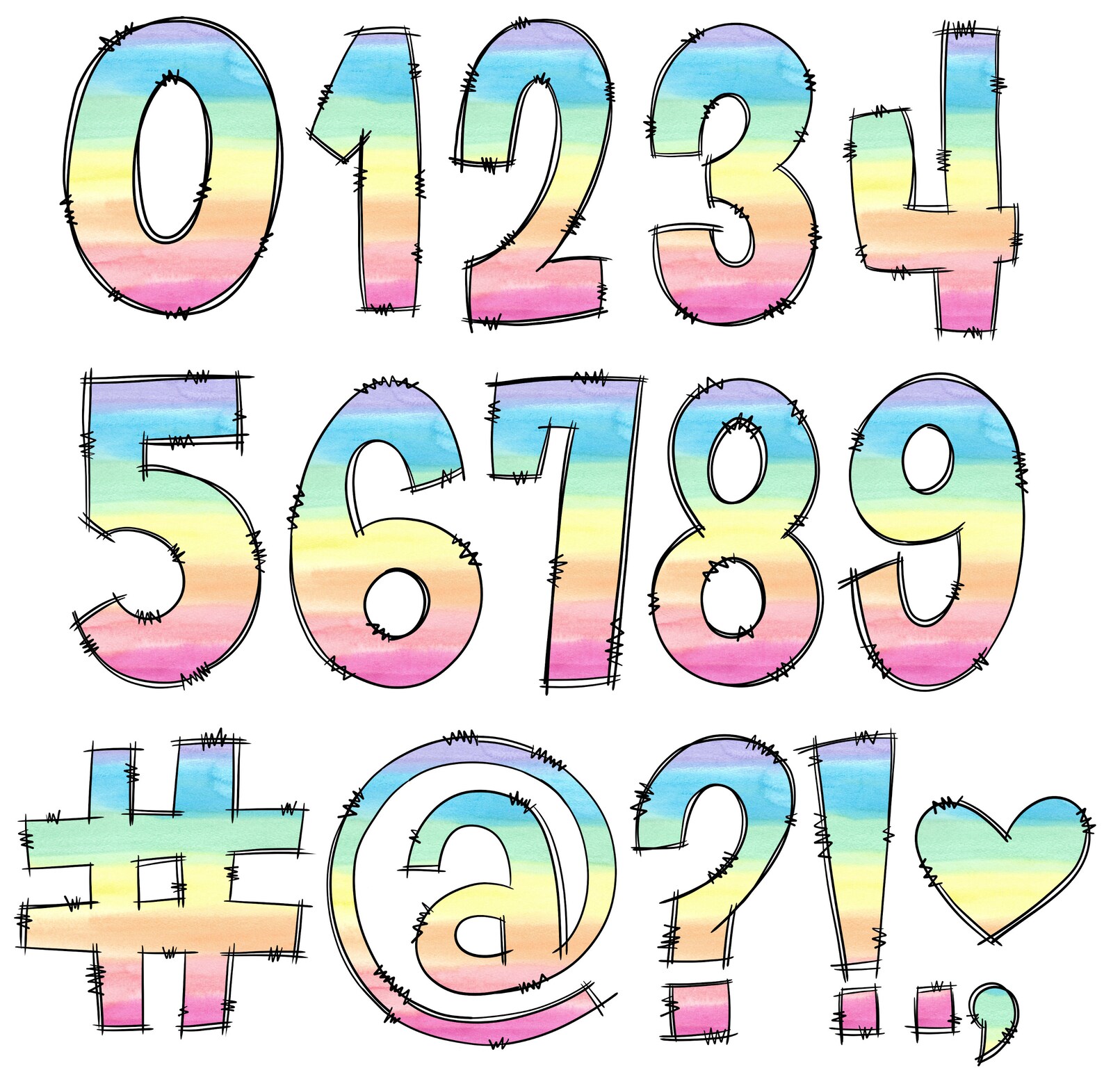 Doodle Letters Rainbow Ombre Clipart Letters Clip Art - Etsy