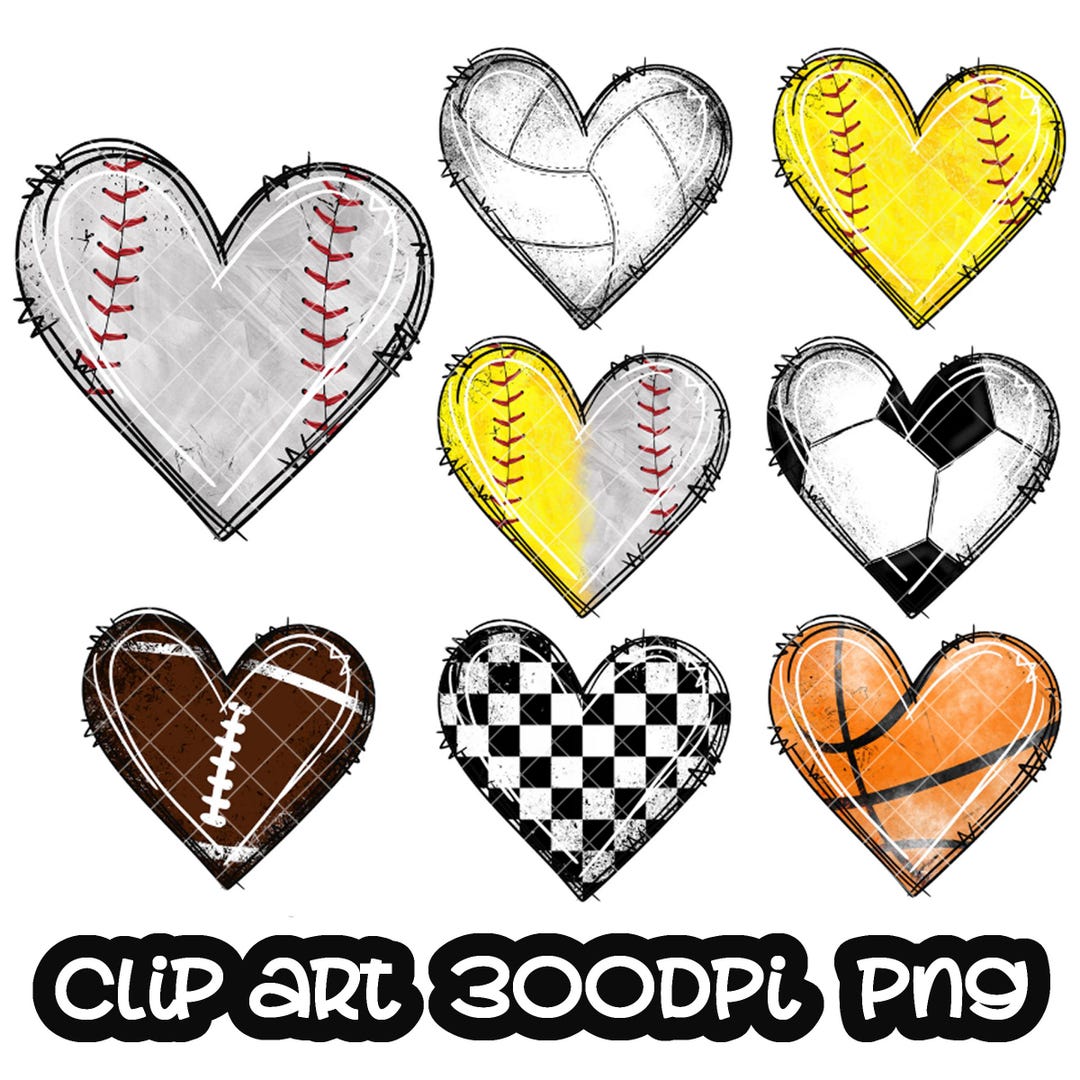 8 Heart Baseball Softball Basketball Soccer Volleyball Football ...