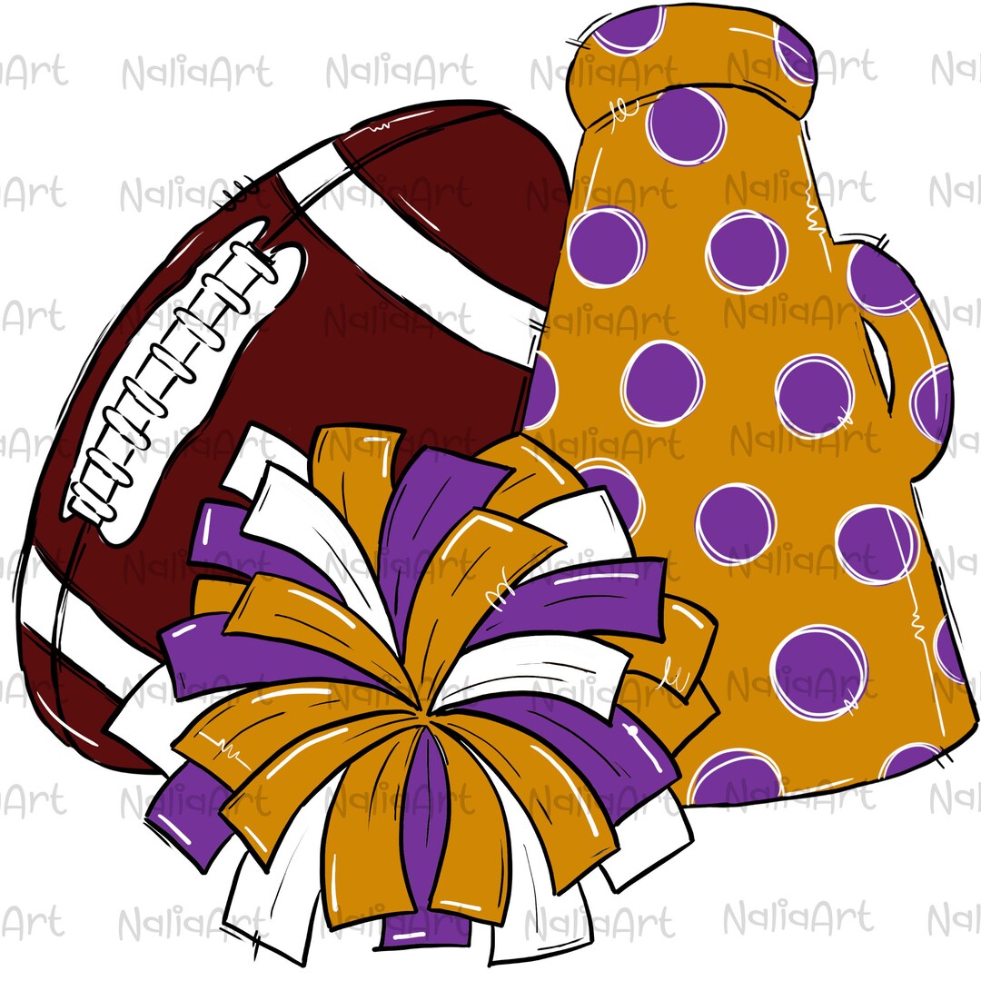 Football Cheer Poms Megaphone Gold Yellow Purple Dots Digital Download ...