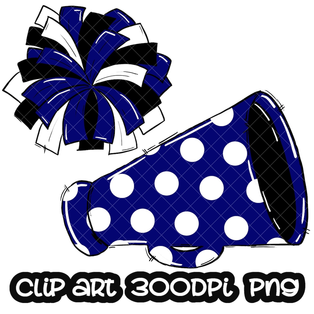 Cheer Poms Megaphone Football Blue Black Digital Download Cheerleader ...