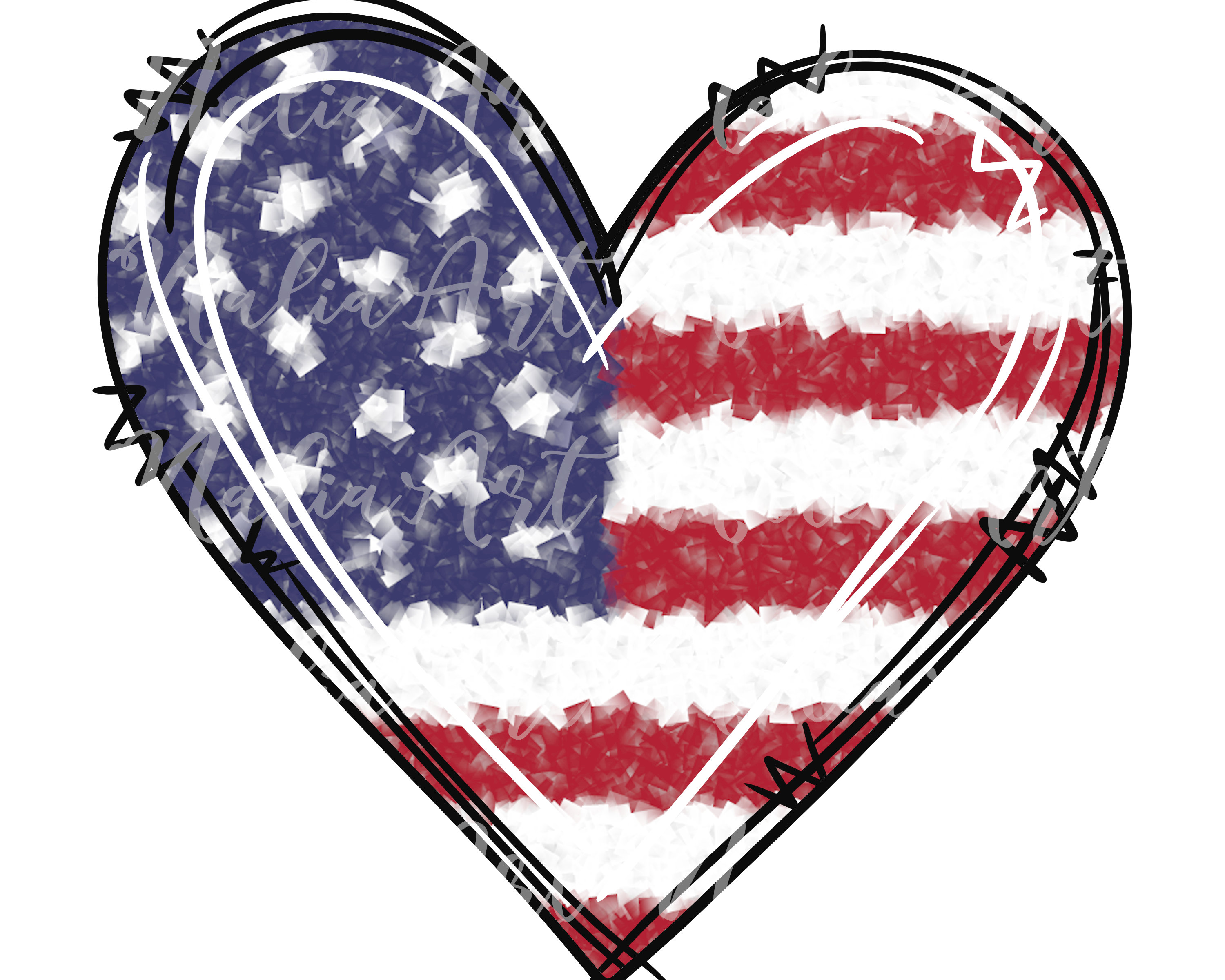 Heart USA Flag Heart PNG Fourth of July Heart Heart Watercolor ...