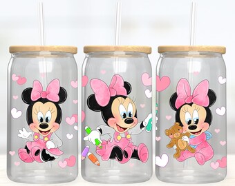 Baby Minnie Mouse Cup PNG File DIGITAL DOWNLOAD 16oz Glass Tumbler ...