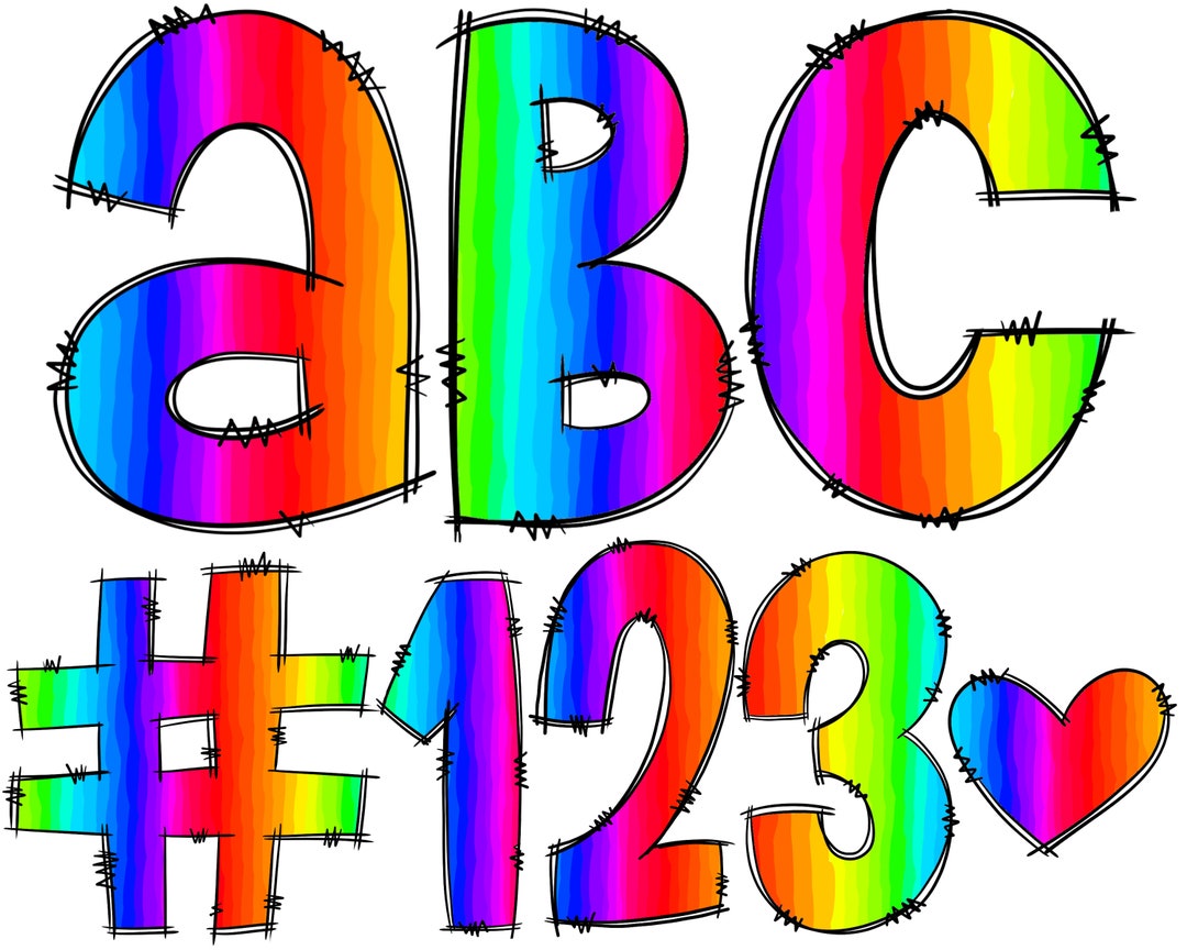 Doodle Letters Rainbow Ombre Clipart, Letters Clip Art, Digital Clipart ...