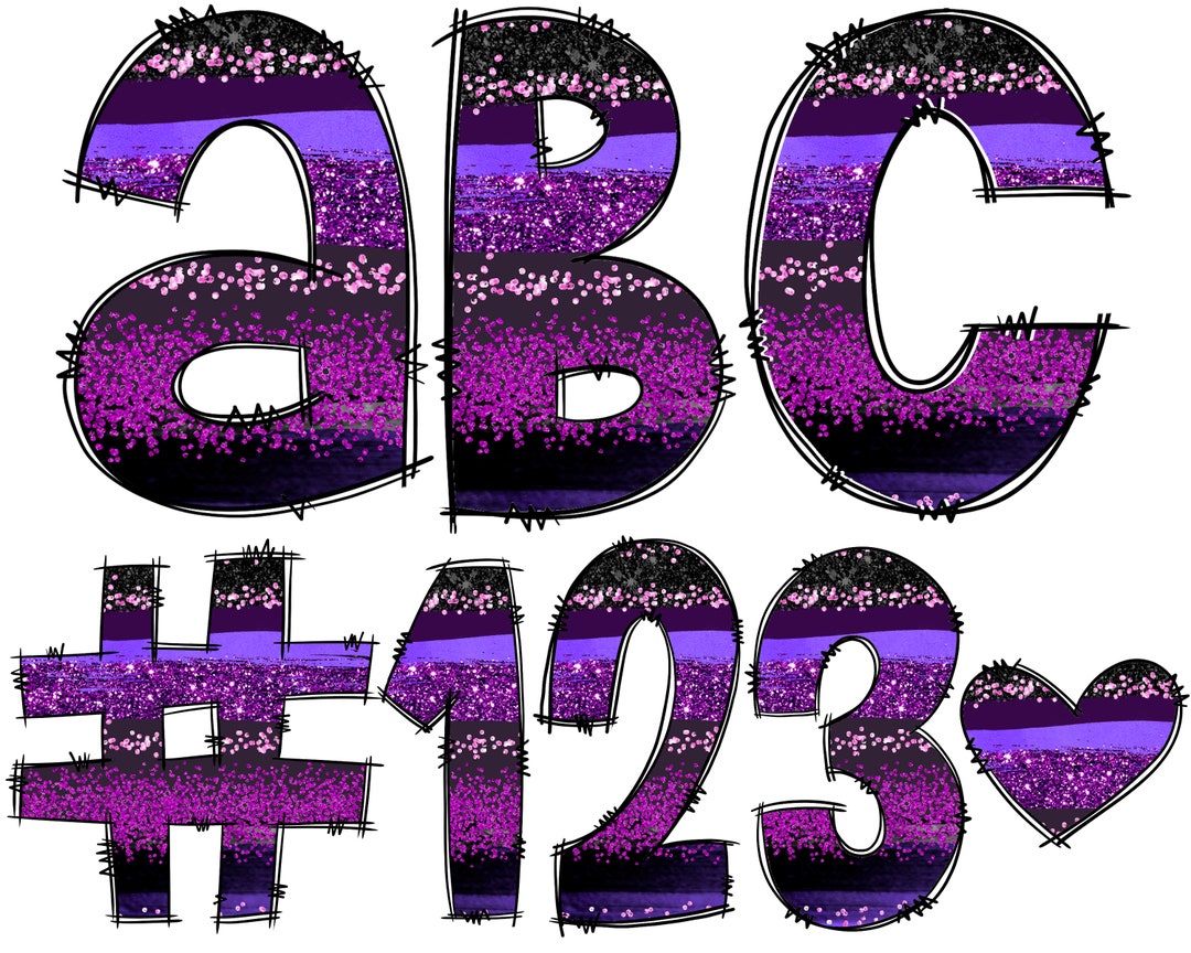 Doodle Letters Purple Violet Glitter Silver Clipart, Letters Clip Art ...