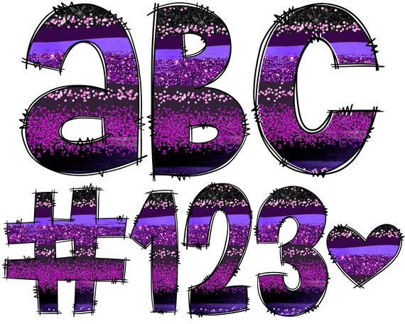 Doodle Letters Purple Violet Glitter Silver Clipart Letters | Etsy