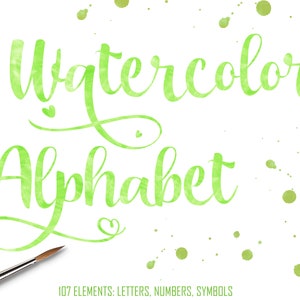 Green Watercolor Alphabet Clipart, Watercolor Letters, Digital Clipart ...