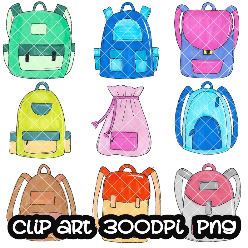 Book Bag Backpack Digital Clip Art Set PNG - Etsy